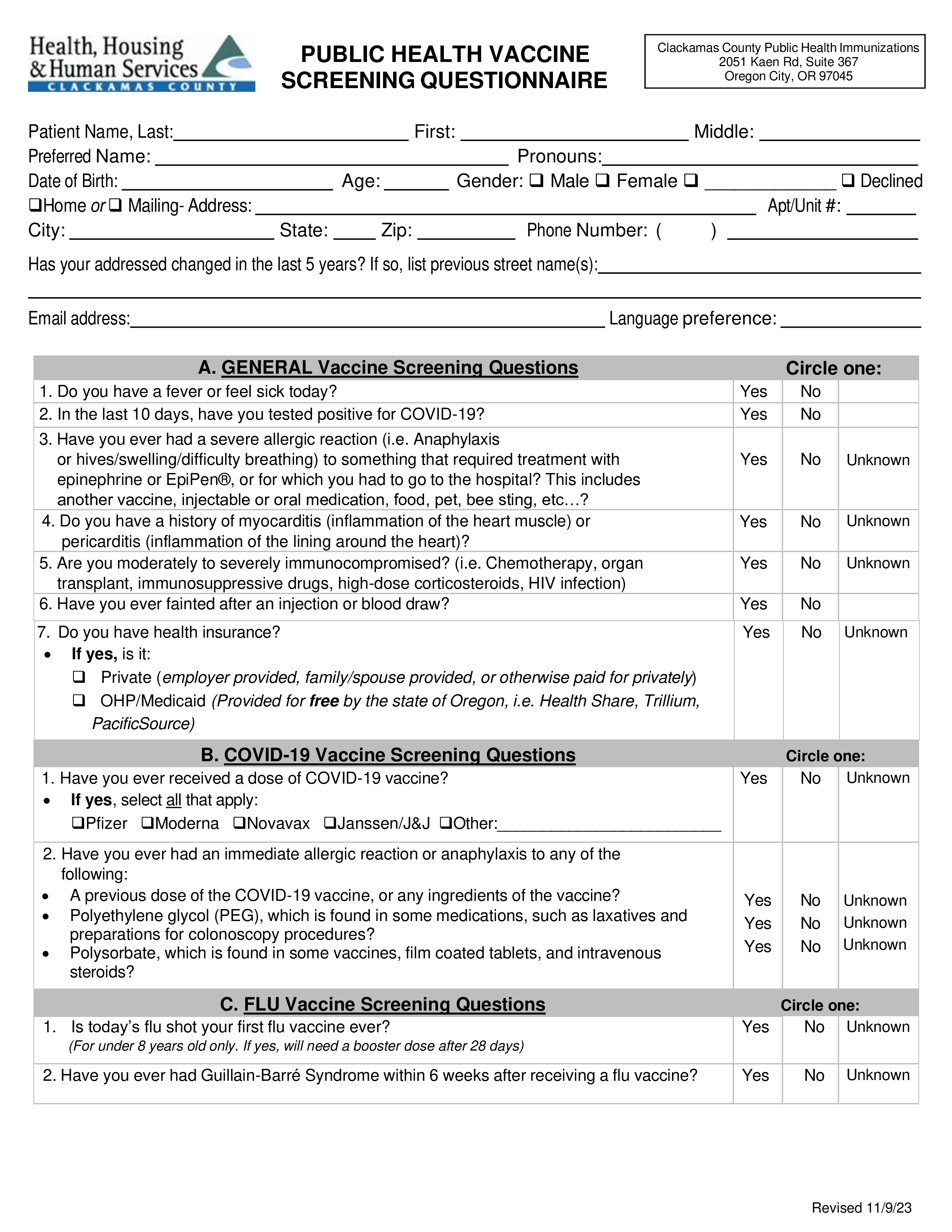 Tool: Scheduling Workflow for Walk-in Patients and Example Vaccine Screening Questionnaire ...